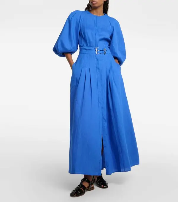 Gabriela Hearst Elea Linen Maxi Dress - Blue
