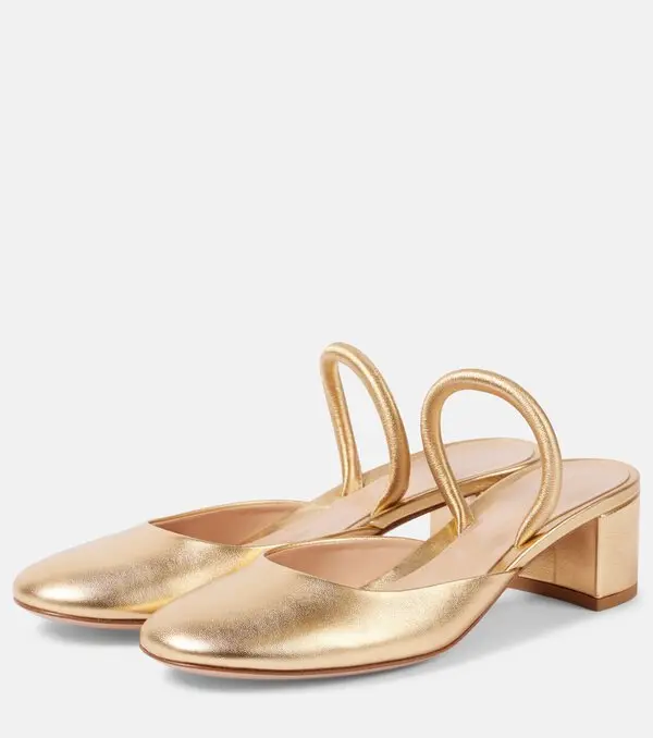 GIANVITO ROSSI Tivoli 45 Metallic Leather Mules - Gold