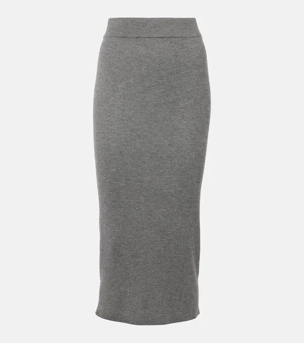 Brunello Cucinelli Ribbed-knit Midi Skirt - Grey