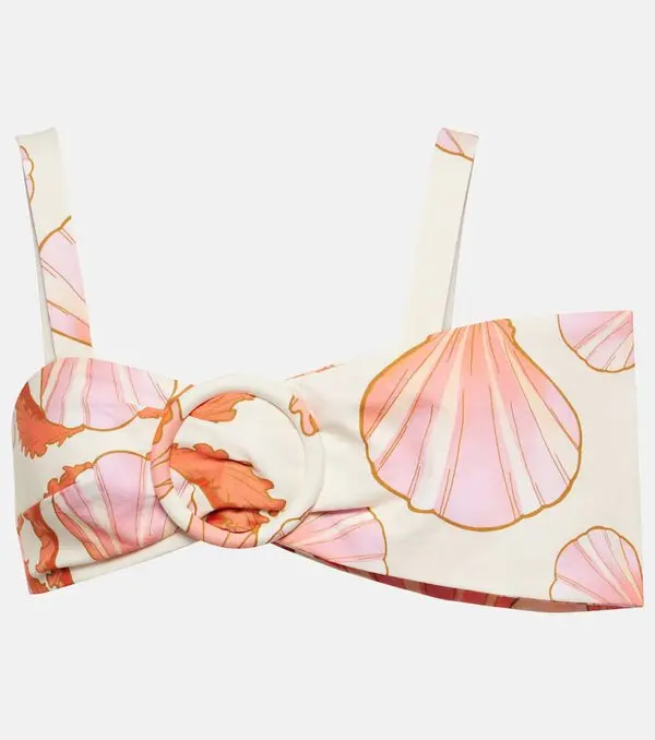 ADRIANA DEGREAS Seashell Printed Cotton Bra Top - Multicoloured