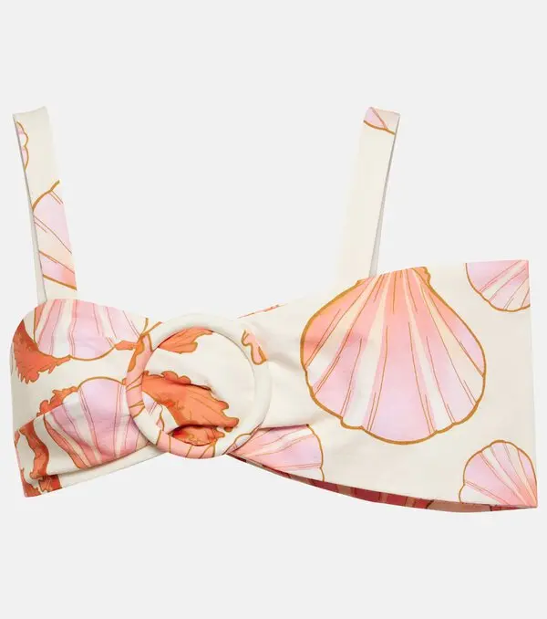 ADRIANA DEGREAS Seashell Printed Cotton Bra Top - Multicoloured