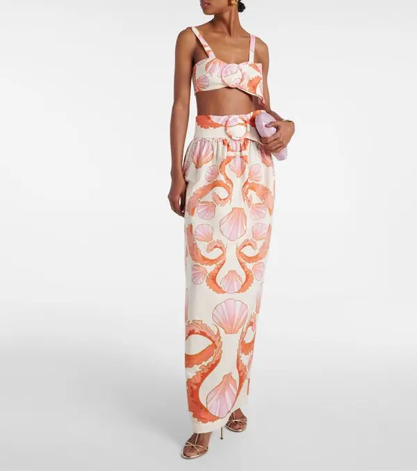 ADRIANA DEGREAS Seashell Printed Cotton Bra Top