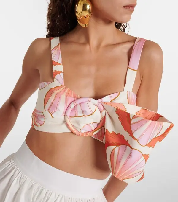 ADRIANA DEGREAS Seashell Printed Cotton Bra Top