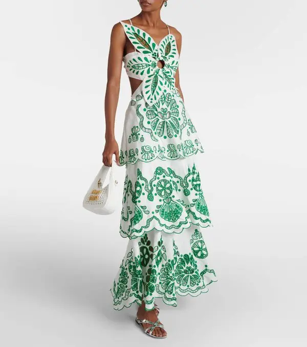 Farm Rio Flower Richelieu Linen Midi Dress In White - 30% Off | Editorialist