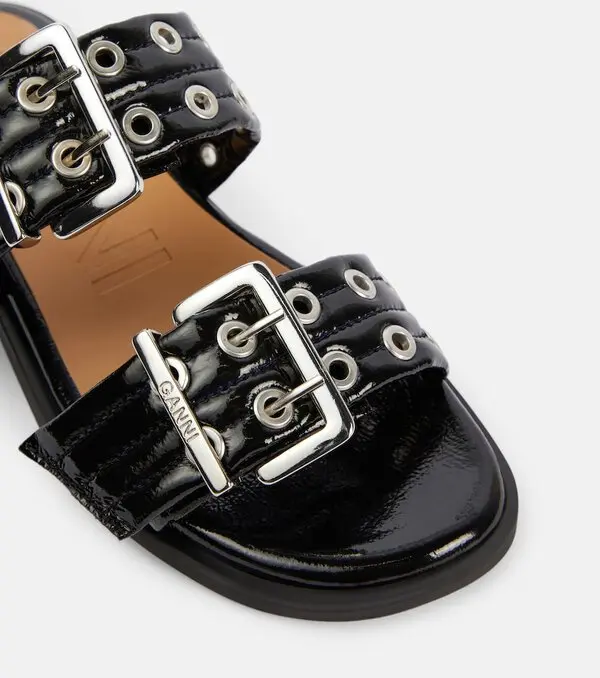 GANNI Studded Patent Leather Sandals - Black