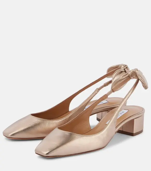 AQUAZZURA Very Bow 35 Slingback Pumps - Metallic