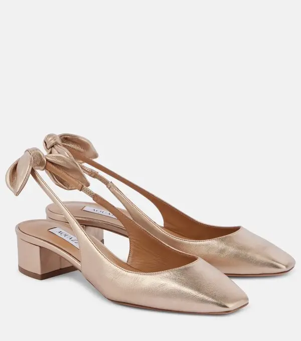 AQUAZZURA Very Bow 35 Slingback Pumps - Metallic