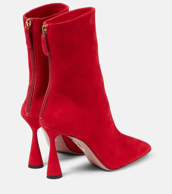 AQUAZZURA Amore 95 Suede Ankle Boots - Red