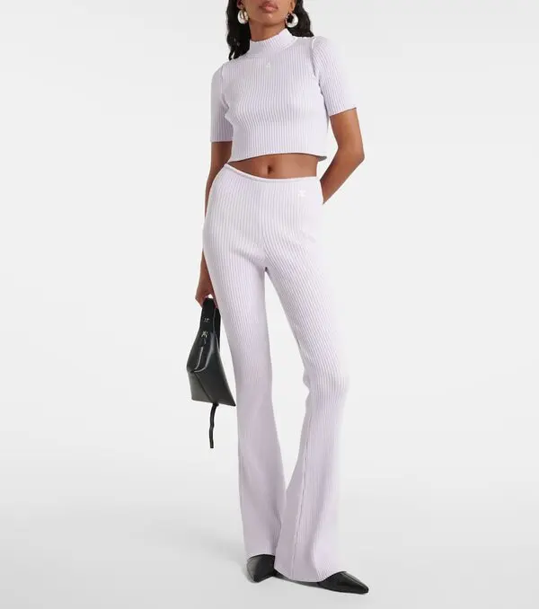 COURREGES Courrèges Reedition Ribbed-knit Flared Pants - White