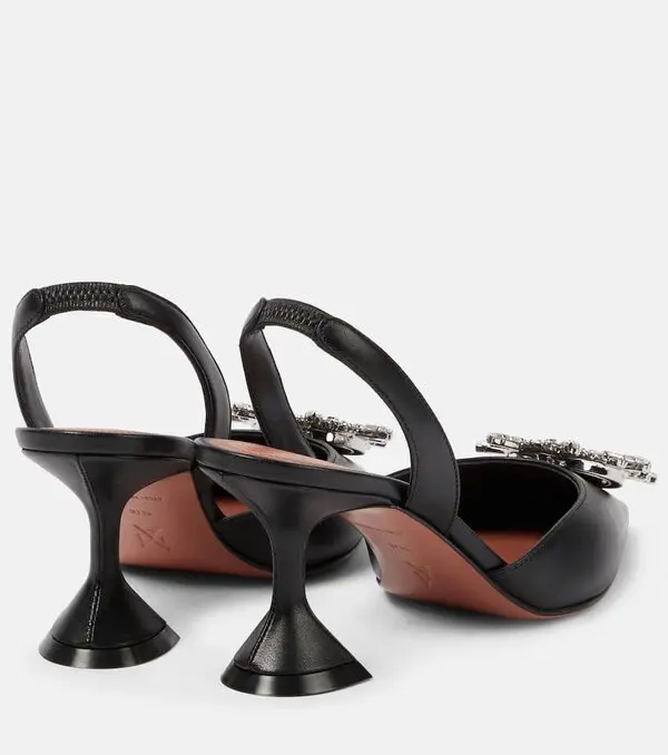Amina Muaddi Begum 70 Leather Slingback Pumps - Black