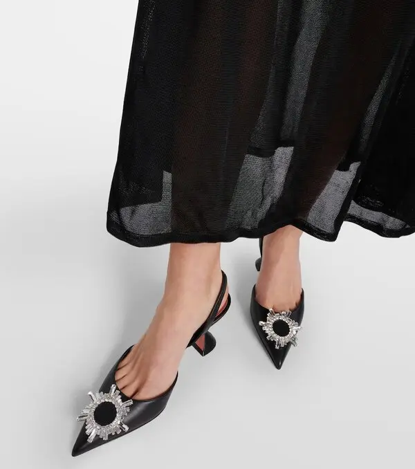 Amina Muaddi Begum 70 Leather Slingback Pumps - Black