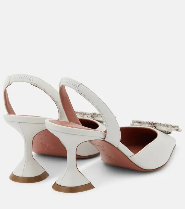 Amina Muaddi Begum 70 Leather Slingback Pumps - White