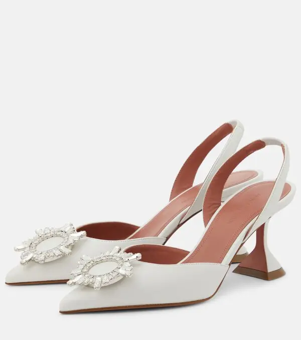 Amina Muaddi Begum 70 Leather Slingback Pumps - White