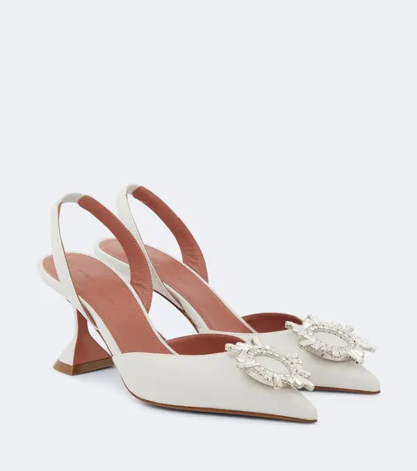 Amina Muaddi Leather Slingback Pumps - White