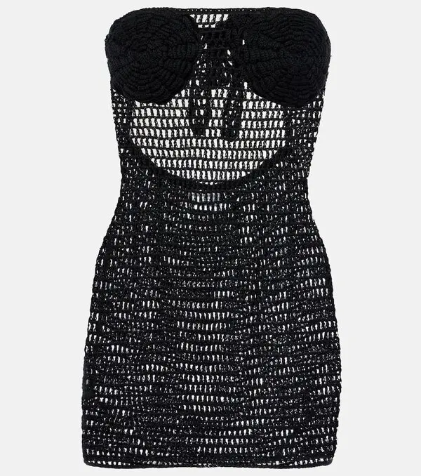 Anna Kosturova Camellia Cotton Crochet Minidress - Black