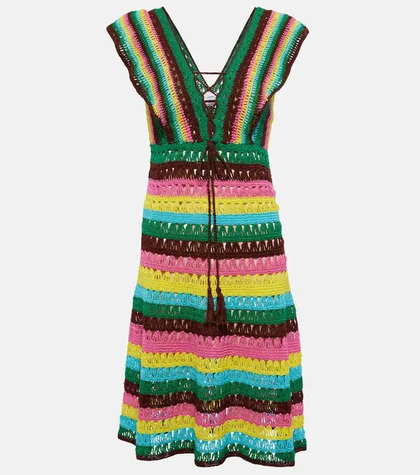 Anna Kosturova Striped Crochet Cotton Minidress - Multicoloured