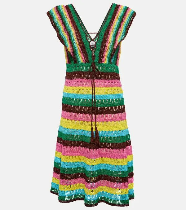 Anna Kosturova Striped Crochet Cotton Minidress - Multicoloured