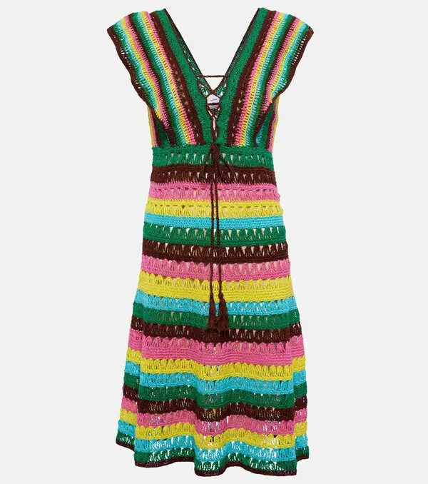 Anna Kosturova Striped Crochet Cotton Minidress - Multicoloured