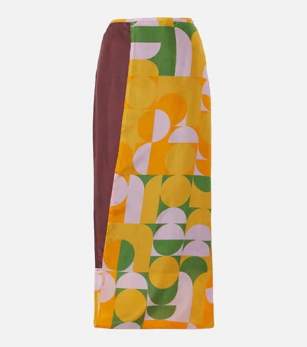 Dries Van Noten Printed Silk Satin Maxi Skirt - Orange