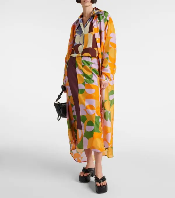 Dries Van Noten Printed Silk Satin Maxi Skirt