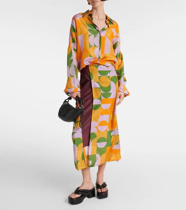Dries Van Noten Printed Silk Satin Maxi Skirt