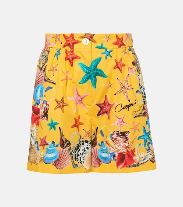 Dolce & Gabbana Capri Printed High-rise Shorts - Yellow