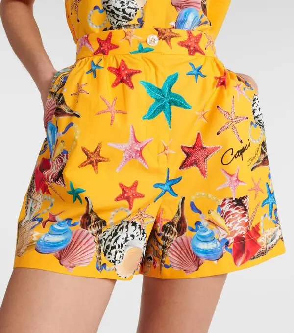Dolce & Gabbana Capri Printed High-rise Shorts - Yellow