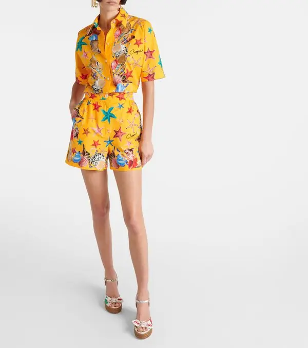 Dolce & Gabbana Capri Printed High-rise Shorts - Yellow