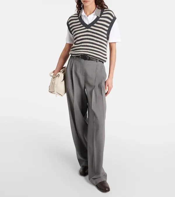 Brunello Cucinelli Wool Wide-leg Trousers - Grey
