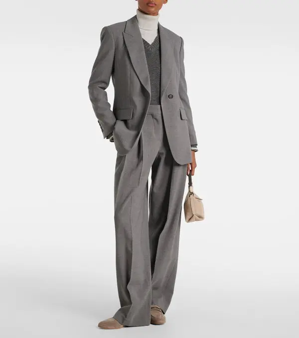 Brunello Cucinelli Wool Wide-leg Trousers - Grey