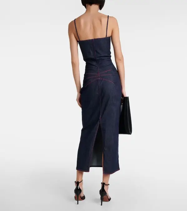 knee length dresses for ladies Alaïa-Wrap Denim Dress-Dresses main image 1