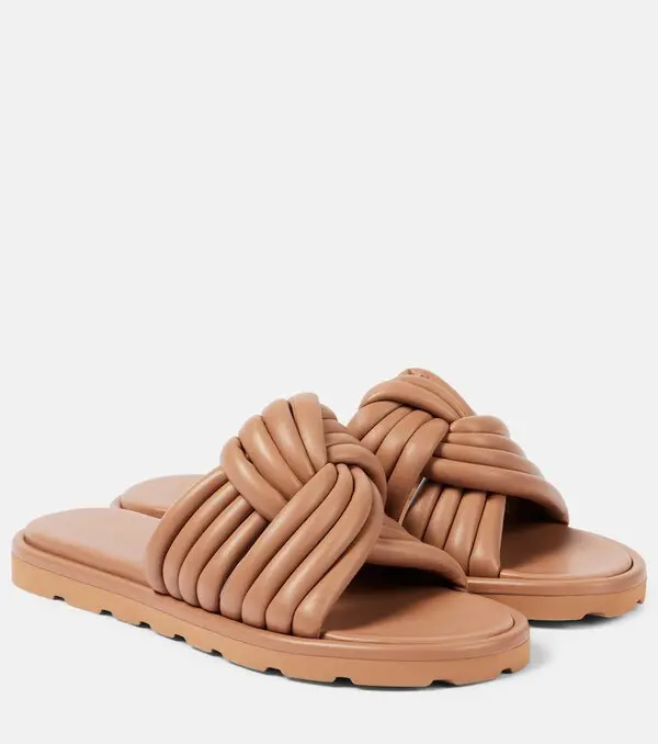 GIANVITO ROSSI Ottavia Leather Slides - Brown