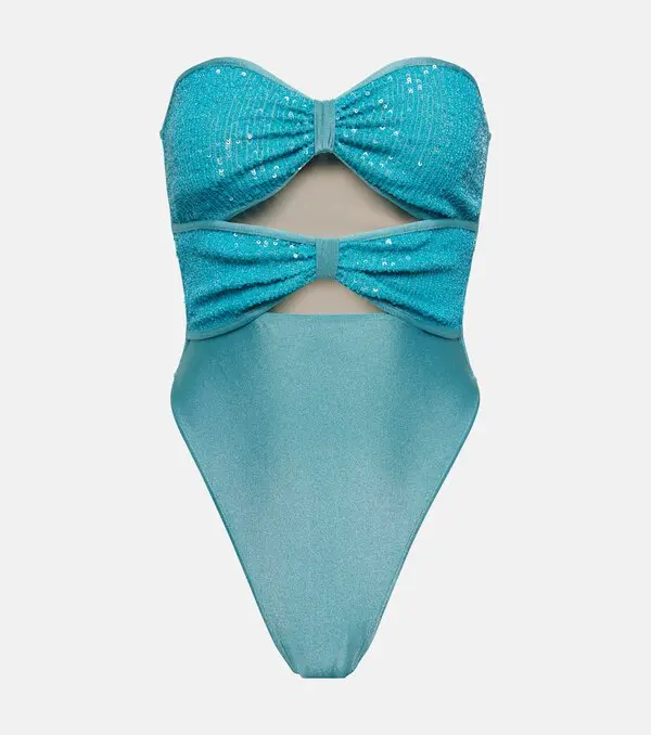 ADRIANA DEGREAS Sequined Cutout Swimsuit - Blue
