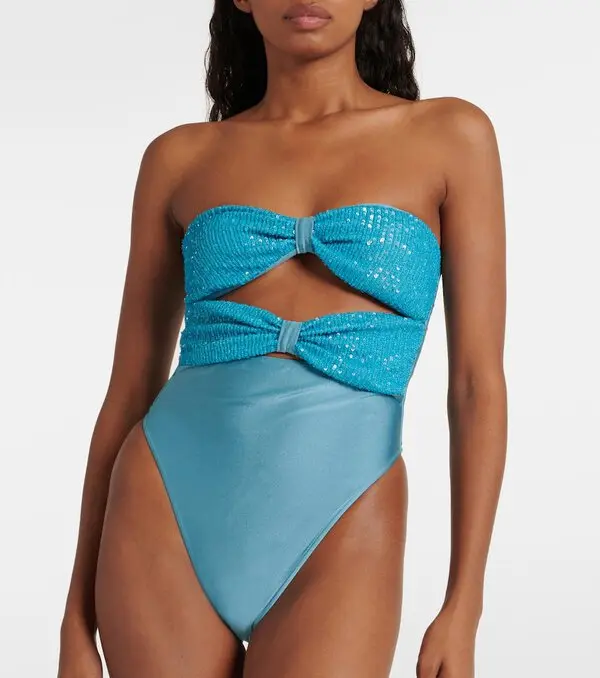 ADRIANA DEGREAS Sequined Cutout Strapless Swimsuit - Blue