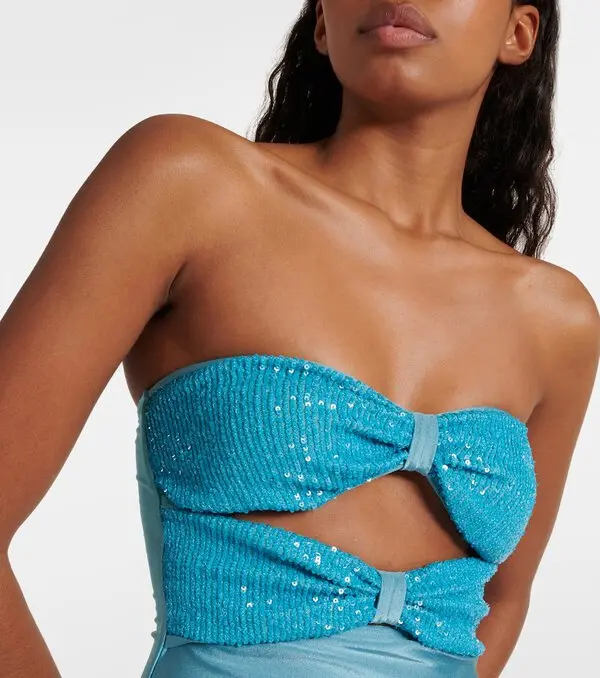 ADRIANA DEGREAS Sequined Cutout Strapless Swimsuit - Blue