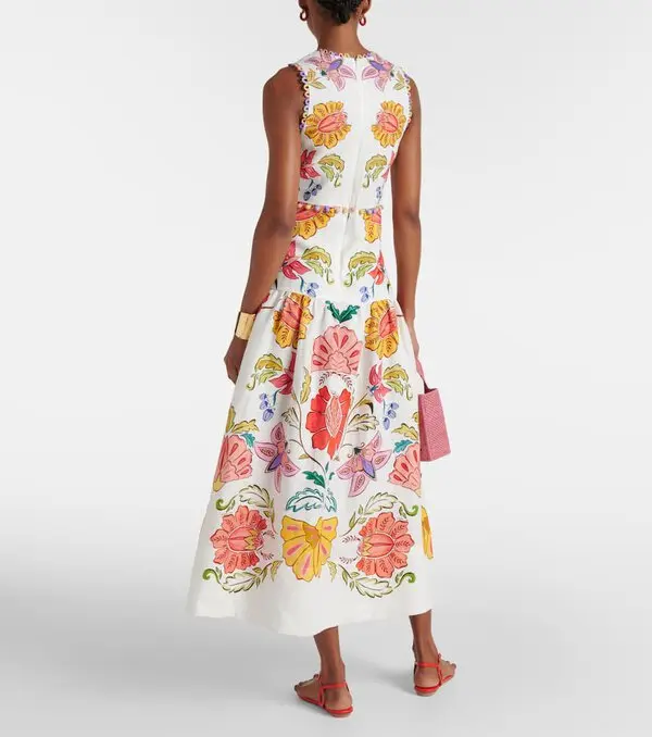 farm rio floral gathered bodice midi dress Gathered floral-print crepe de chine midi dress - leaf green