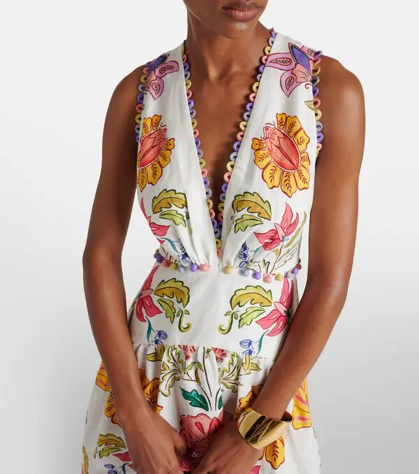 Farm Rio Floral Insects Linen Midi Dress - White | Editorialist