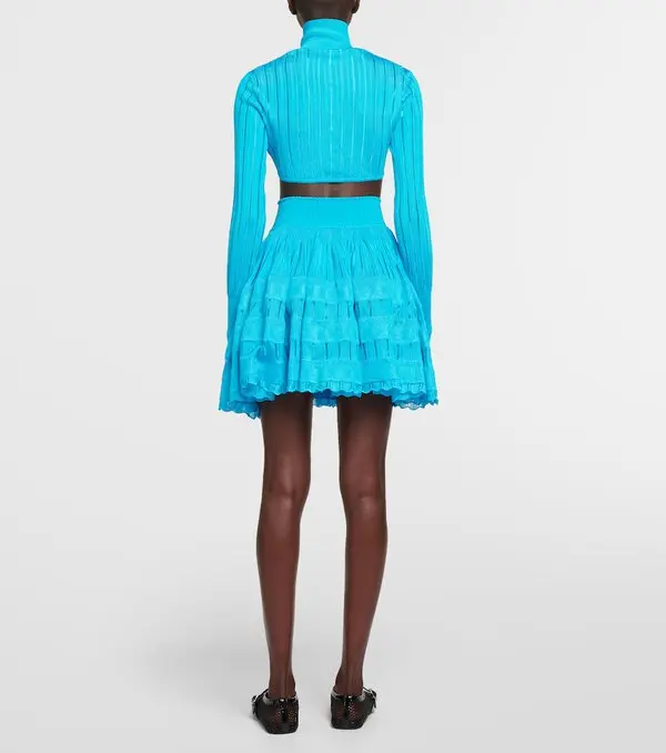 Alaïa Ribbed-knit Cropped Cardigan - Blue