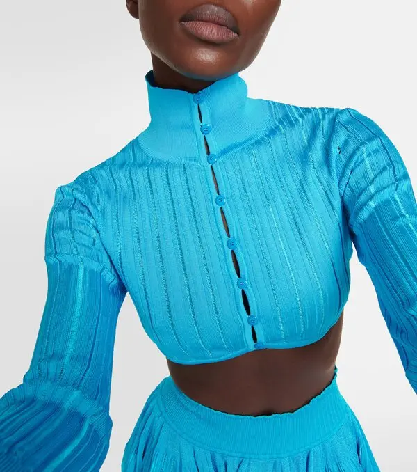 Alaïa Ribbed-knit Cropped Cardigan - Blue