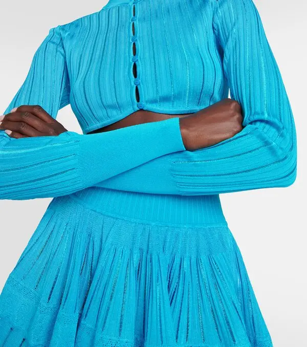 Alaïa Ribbed-knit Cropped Cardigan - Blue