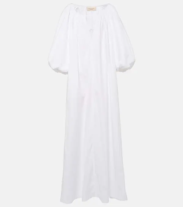ADRIANA DEGREAS Puff-sleeve Cotton Maxi Dress - White