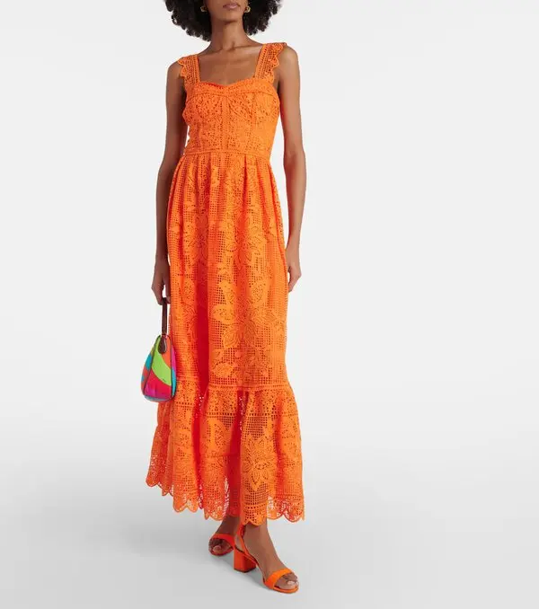 farm rio orange guipure sleeveless maxi dress fitted lace wedding dress Orange Guipure Sleeveless Maxi Dress  FARM Rio