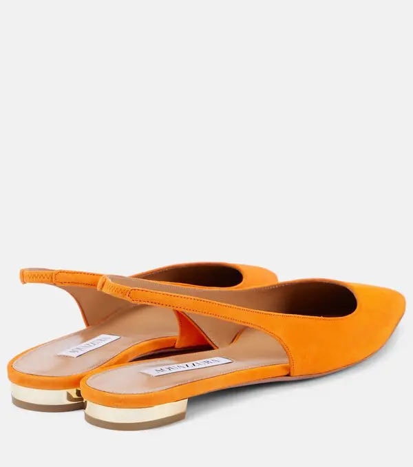 AQUAZZURA Purist Suede Slingback Flats - Orange