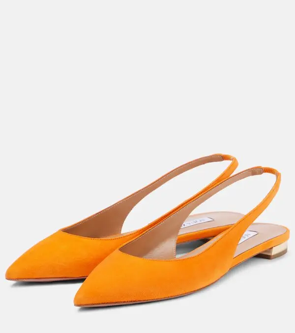 AQUAZZURA Purist Suede Slingback Flats - Orange
