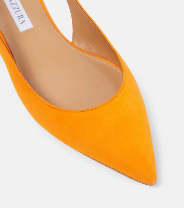 AQUAZZURA Purist Suede Slingback Flats - Orange