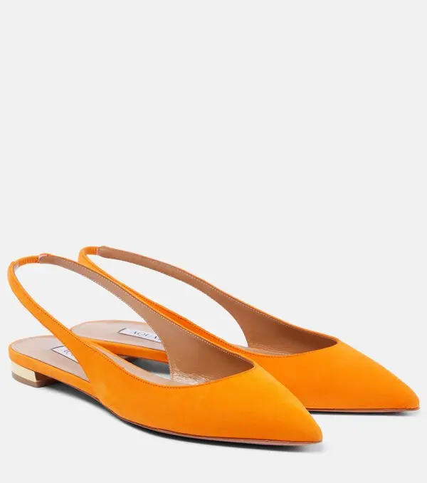 AQUAZZURA Purist Suede Slingback Flats By - Orange