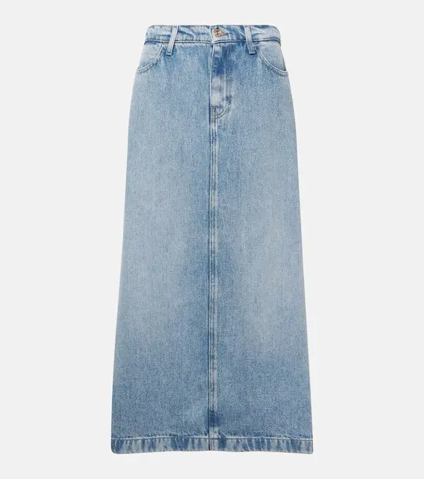 7 For All Mankind High-rise Denim Midi Skirt - Blue