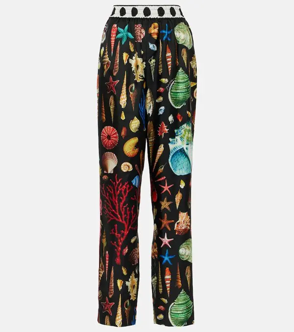 Dolce & Gabbana Capri Printed Silk Satin Pants - Black