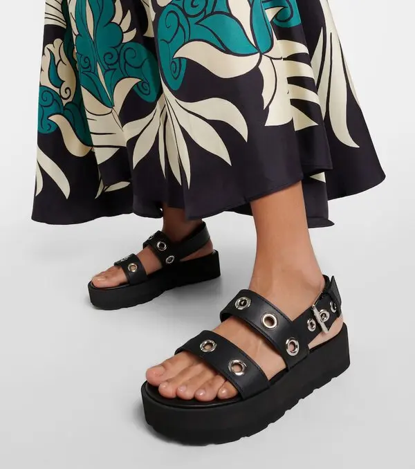 GIANVITO ROSSI Leather Platform Sandals - Black