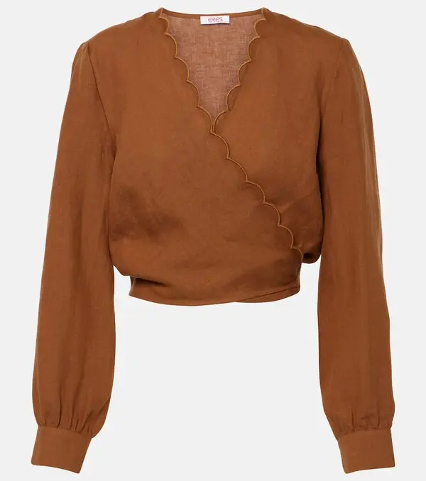 ERES Joli Scalloped Linen Wrap Top